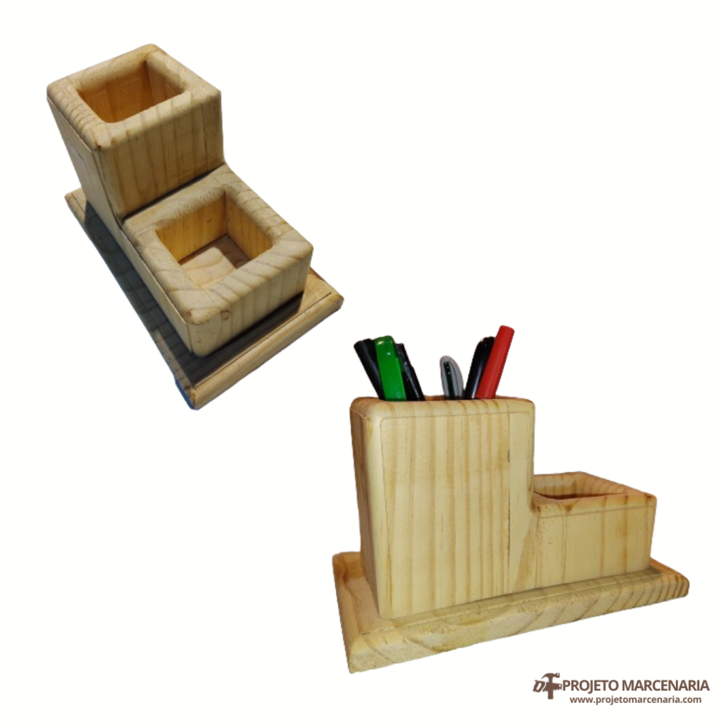 Porta-Lápis Artesanal em Pinus - Projeto Marcenaria